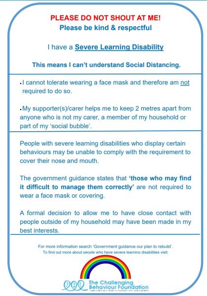 The Challenging Behaviour Foundation - severe learning disability cards ...